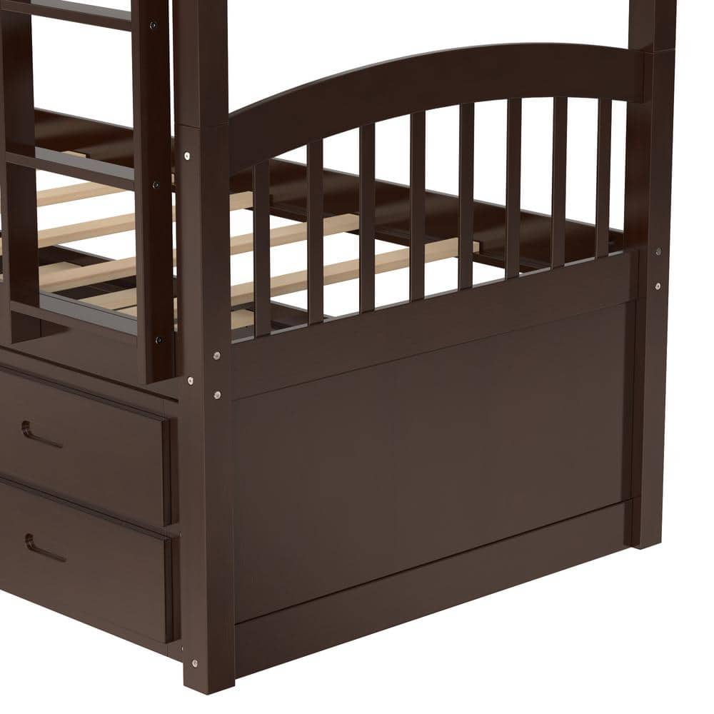 Harper & Bright Designs Espresso Chamblee Twin Over Twin Bunk Bed With ...
