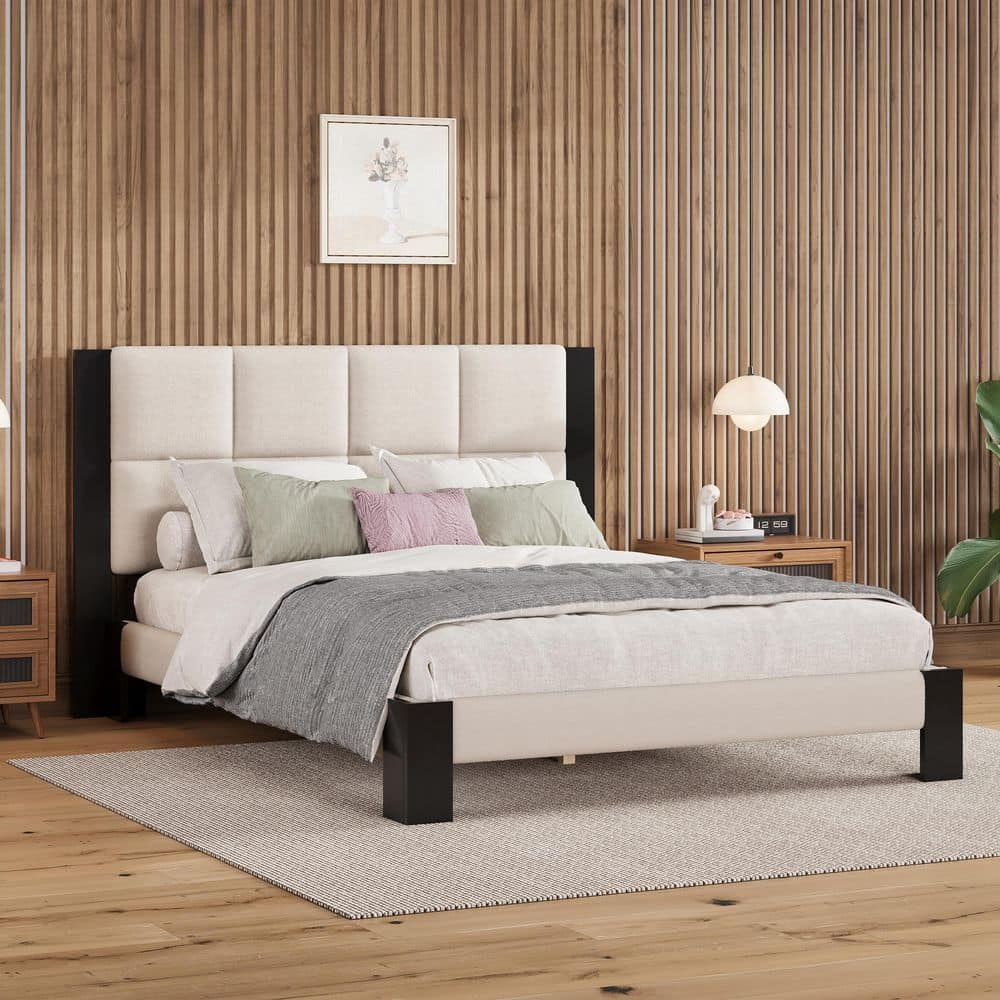 CHRISTOPHER KNIGHT HOME Abigail Beige and Black Wood Frame Queen Size ...