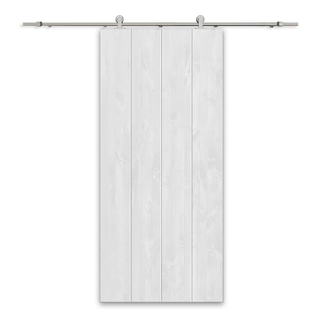 CALHOME 28 in. x 84 in. White Stained Pine Wood Modern Interior Sliding ...