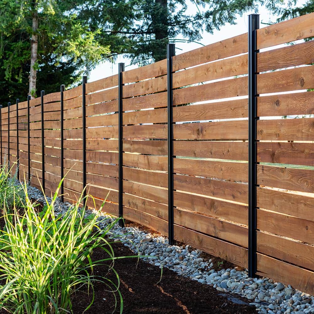 PEAK Modular Fencing 94 in. H Matte Black Aluminum In-Ground Post for A ...
