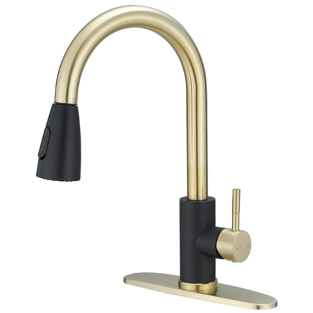 BWE Single-Handle Pull-Out Sprayer Kitchen Faucet with Supply Lines in ...