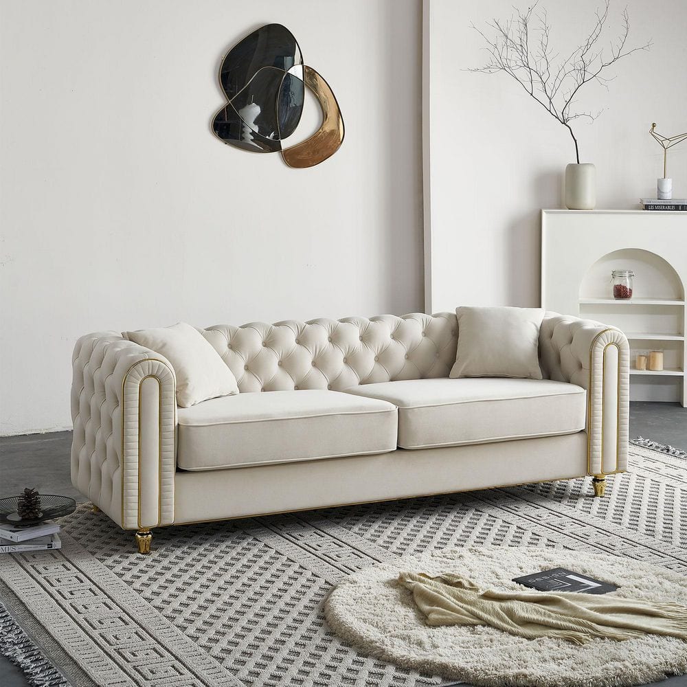 Noble House Annette Modern 86.2 in. Round Arm Velvet Upholstery ...