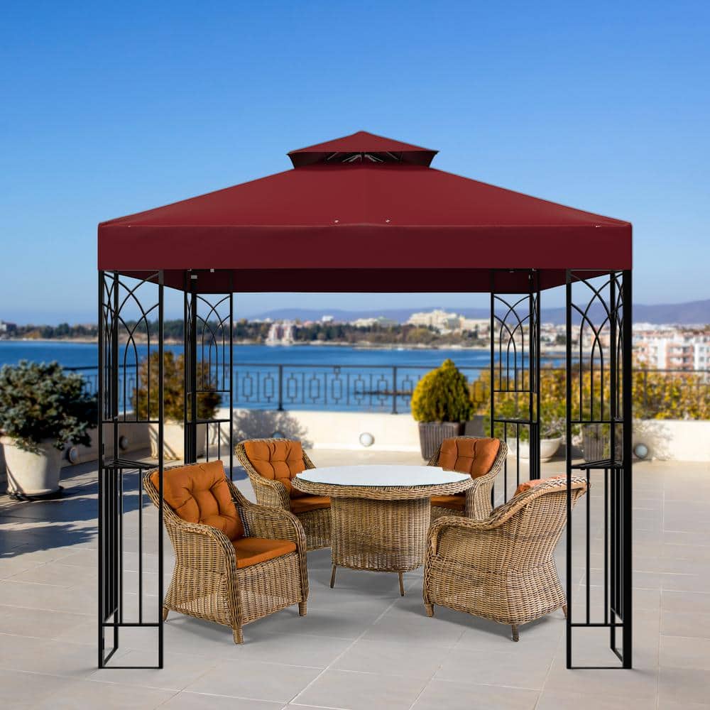 EAGLE PEAK 8 ft. x 8 ft. Outdoor Patio Gazebo with Double Roof GF64-RED ...