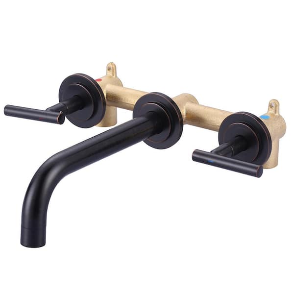 ARCORA Wall Mount Double Handle Elegant Spout Bathroom Faucet in Solid ...