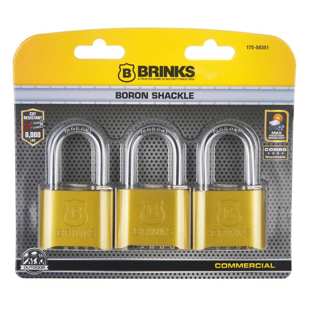 Brinks 1-1/2in. (50mm) 4-Dial Resettable Combination Padlock (3-Pack ...