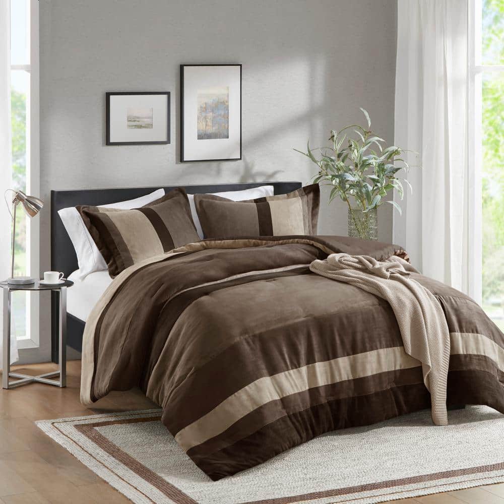 510 Design Boulder Stripe 3-Piece Brown King/Cal King Pieced Faux Suede ...