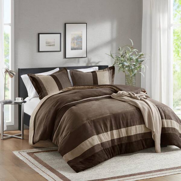 510 Design Boulder Stripe 3-Piece Brown King/Cal King Pieced Faux Suede ...