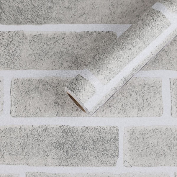 Jeedeson 23.62 in. x 196.85 in. Patterned Gray Brick Peel and Stick ...