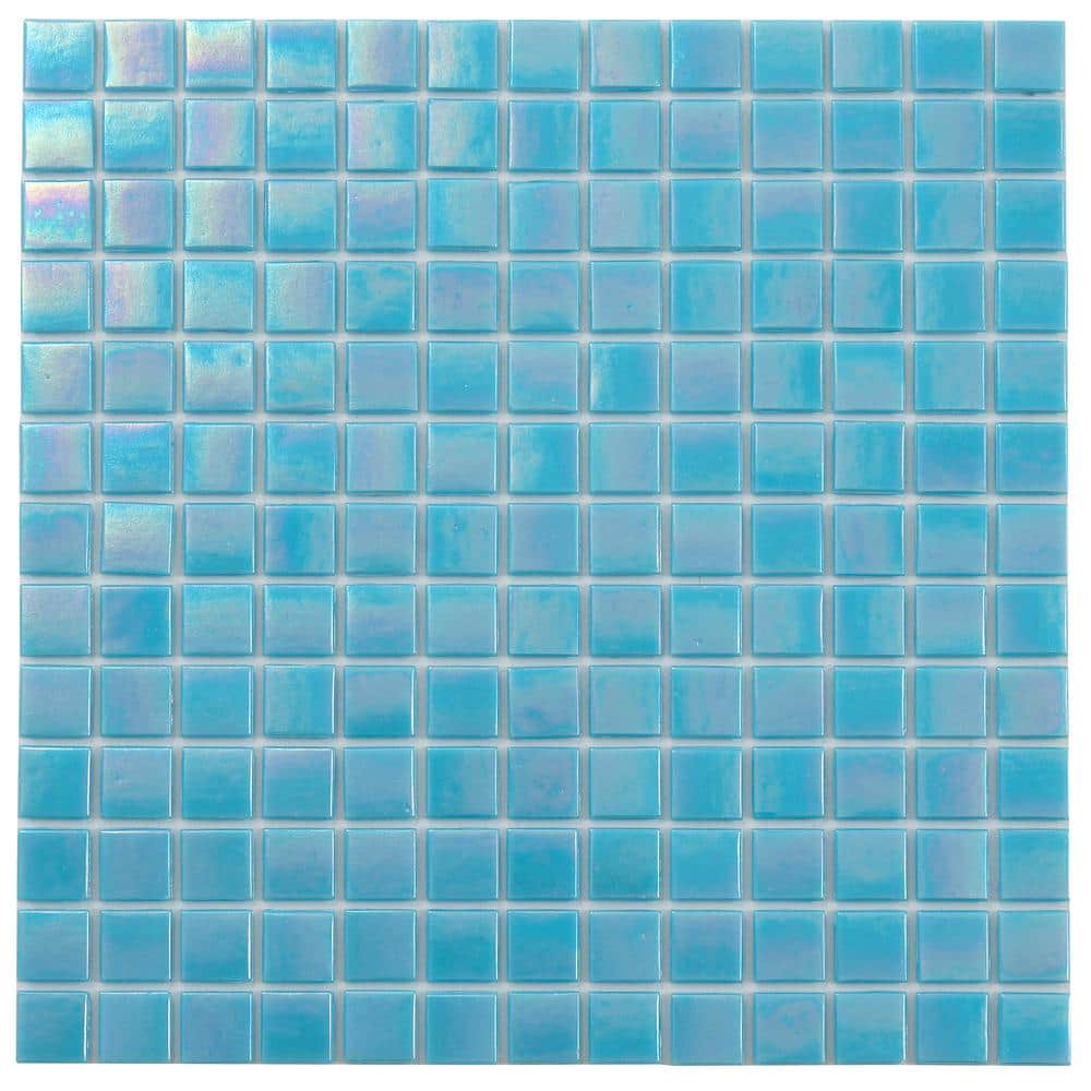 Apollo Tile Nacreous 12 in. x 12 in. Glossy Turquoise Blue Glass Mosaic ...