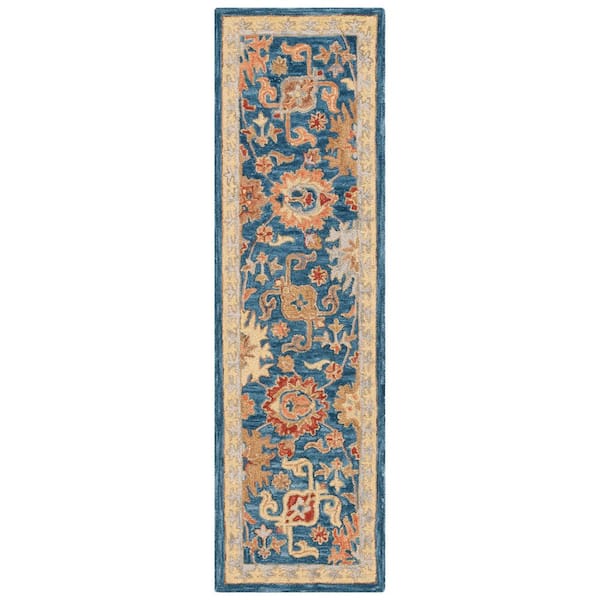 SAFAVIEH Blossom 2 ft. x 8 ft. Navy/Brown Border Floral Runner Rug ...