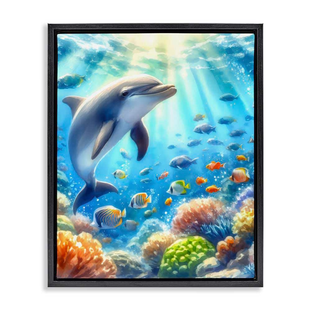 Stupell Industries Smiling Dolphin Under Sea by LSR Design Studio Black ...