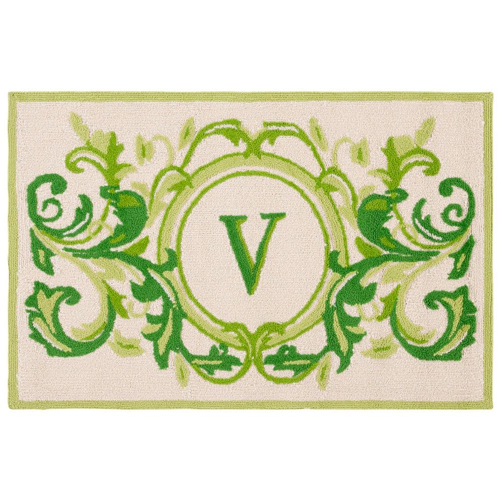SAFAVIEH Monogram Beige/Green 3 ft. x 4 ft. "V" Swirl Leaves Indoor ...