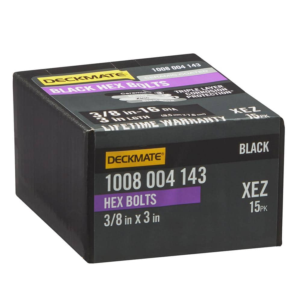 DECKMATE 3/8 in. -16 x 3 in. Black Hex Bolt (15-Pack) 868160 - The Home ...