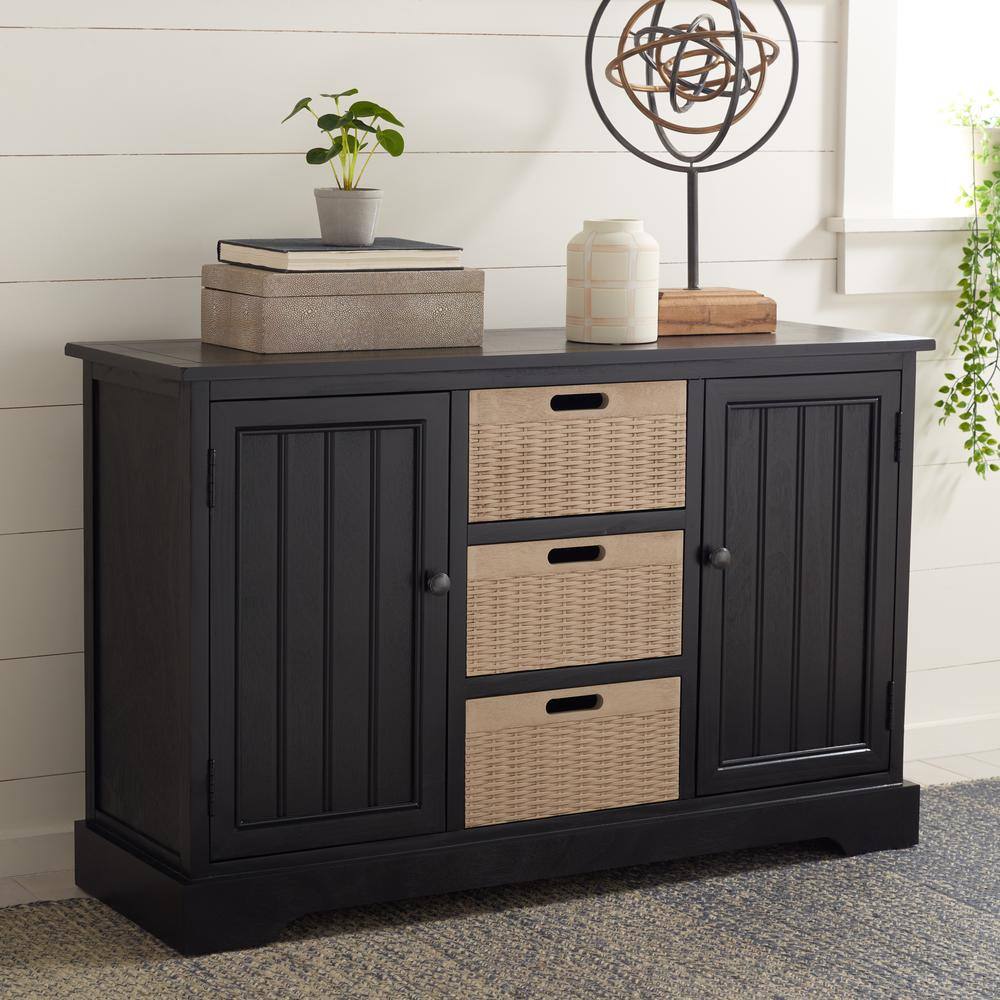 SAFAVIEH Landers 13.4 in. Black Natural Rectangle Wood Console Table ...