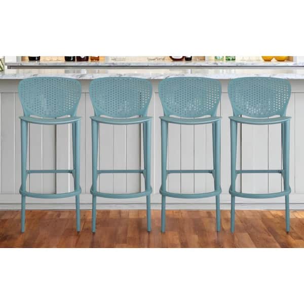 HomeRoots 35.00 in. H Green Counter Height Plastic Bar Stool with ...