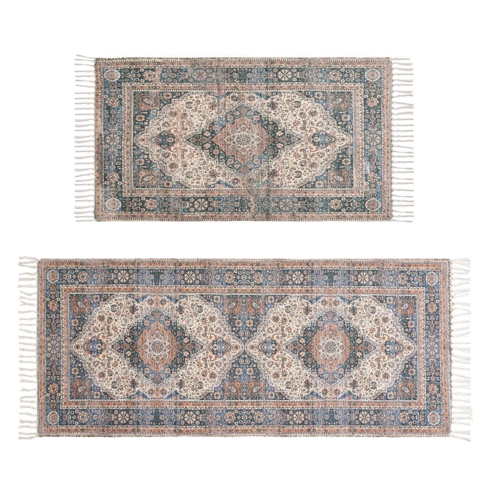 Jessica Simpson Chinille Fringe Machine Washable Blue/Rust 2 ft. x 9 ft ...