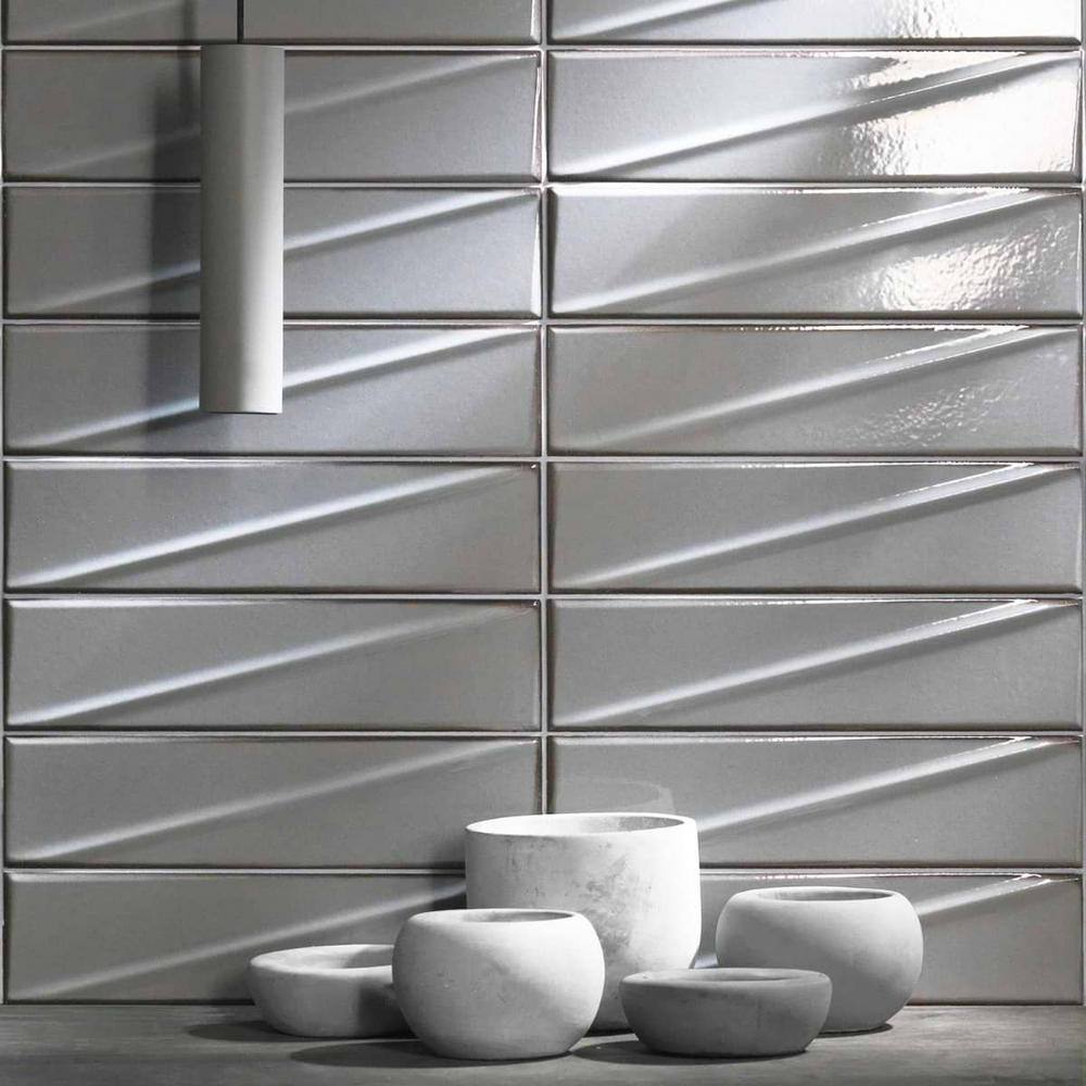 Ivy Hill Tile Rhythm Misty Gray 2.99 in. x 12 in. Glossy Ceramic Subway ...