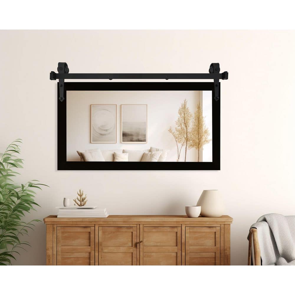 Rayne Mirrors (33 in. W x 30 in. H) Black Modern Rustic Mirror with ...