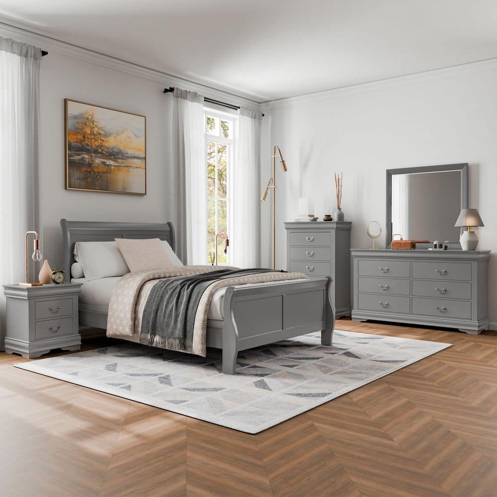 Furniture of America Burkhart II 5-Piece Gray Wood Full Bedroom Set ...