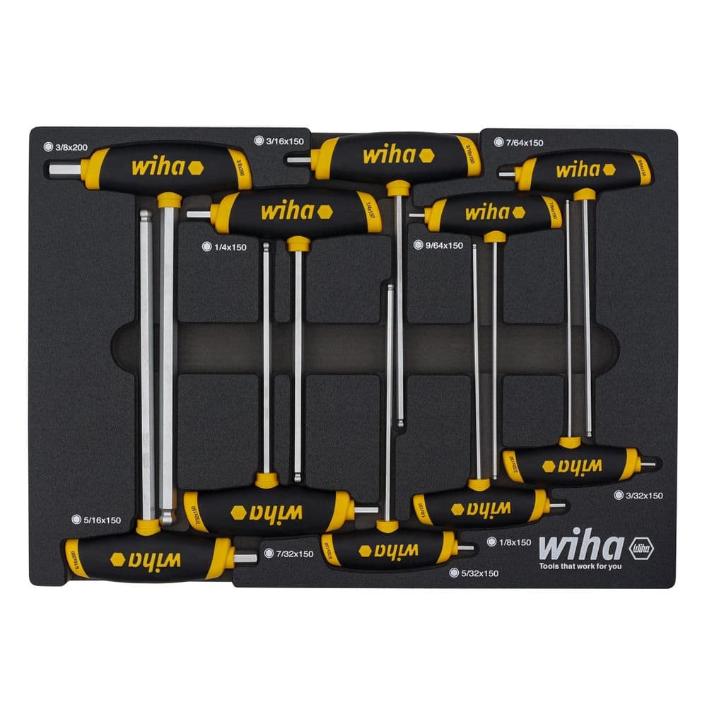 Wiha SoftGrip Dual Drive Hex Key SAE T-Handle (10-Piece) Tray Set 54081 ...