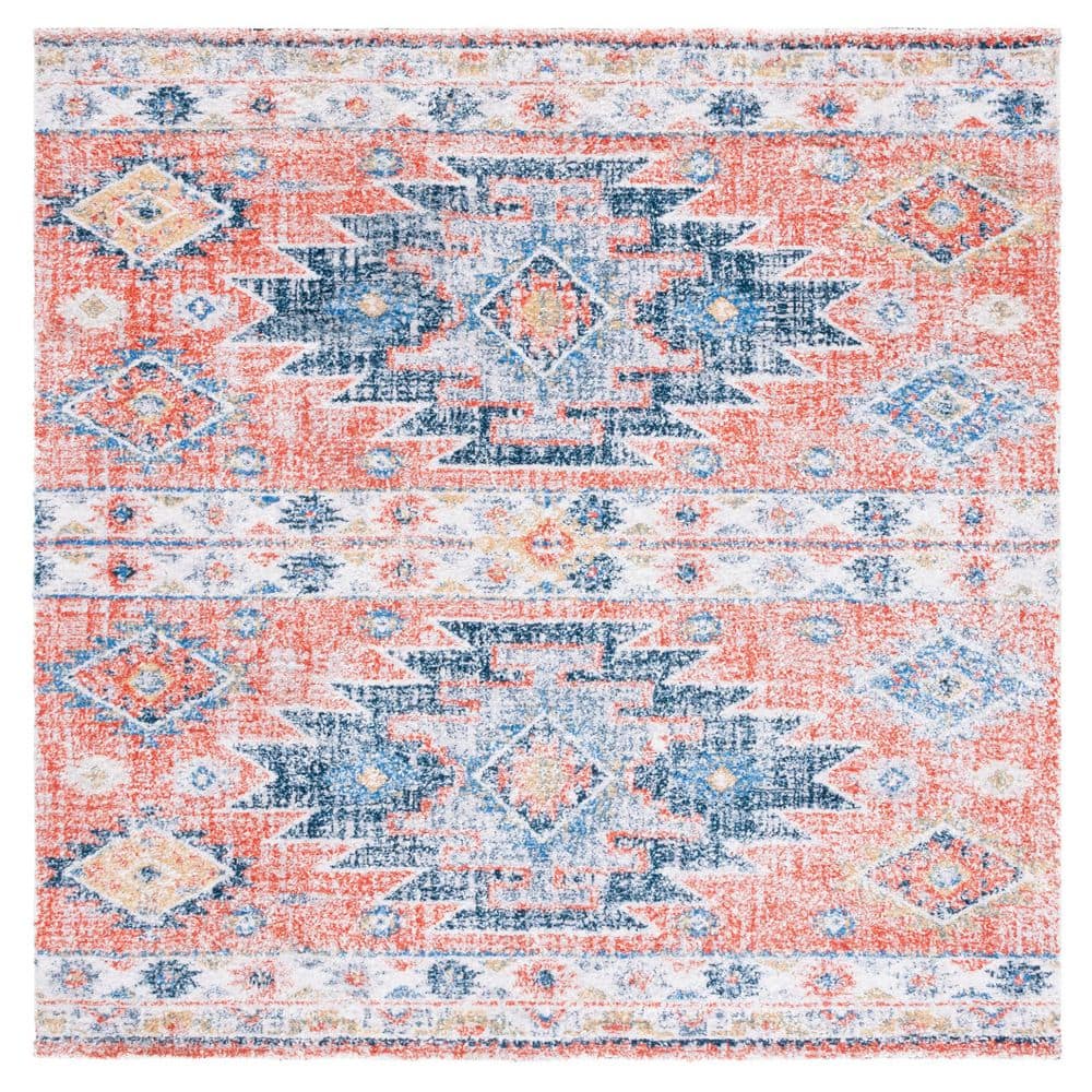 SAFAVIEH Classic Vintage 6 ft. x 6 ft. Blue/Rust Aztec Distressed ...
