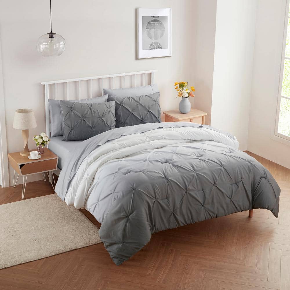 Sweet Home Collection Loralie 7-Piece Ombre Pintuck Gray Microfiber Bed ...