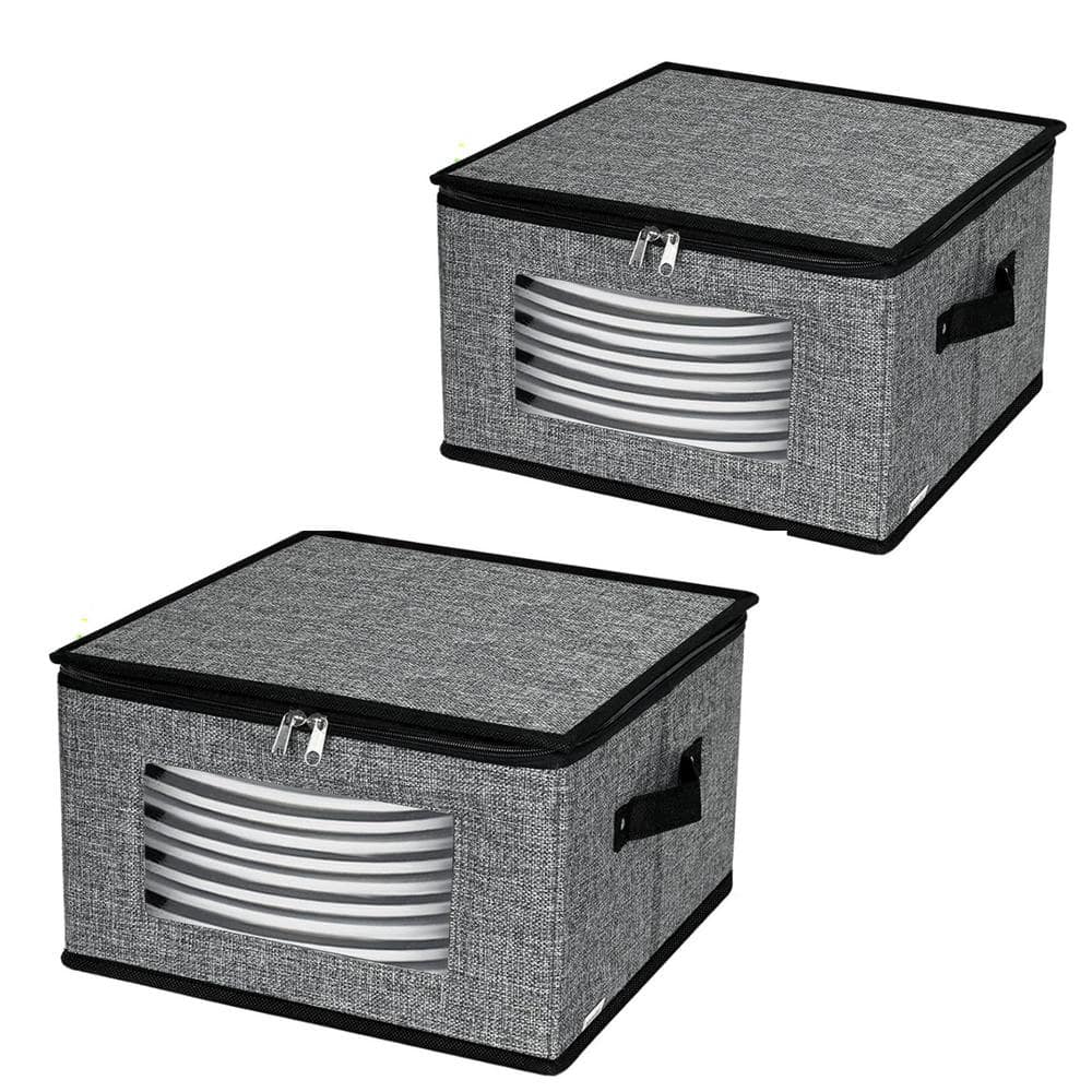 Adrinfly Dark Grey Fabric 12 in. Dinner Plate Dish Storage Stemware ...