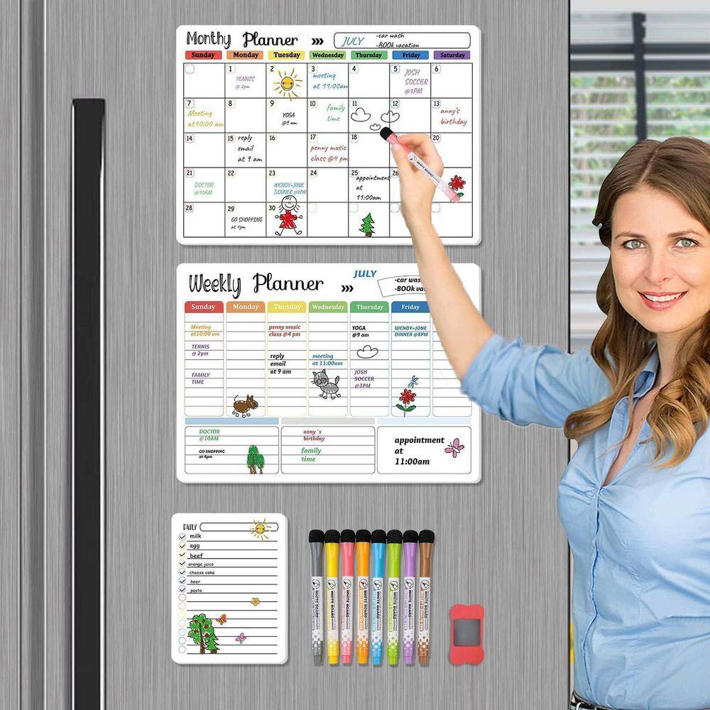 Afoxsos 3-Pack Magnetic Dry Erase Calendar Whiteboard Set for Fridge ...