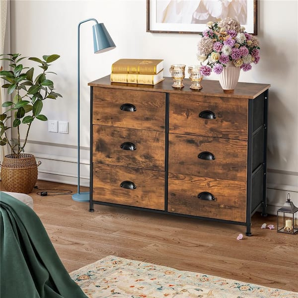 Costway 6 Drawer Dresser Brown Fabric Storage Tower Chest of Drawers 31.5 in W. X 25 in H. JZ 10N09298