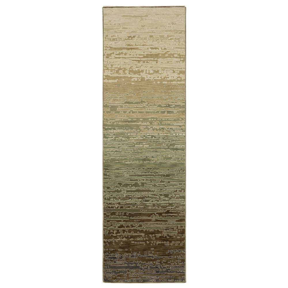 AVERLEY HOME Ross Beige/Green 2 ft. x 8 ft. Abstract Distressed Stripe ...