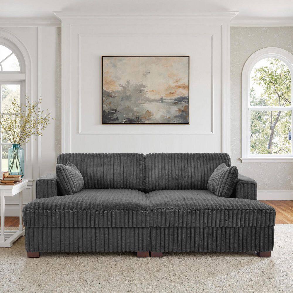 Uixe 84.3 in. Modern Square Arm Faux Rabbit Fur Fabric Upholstered ...