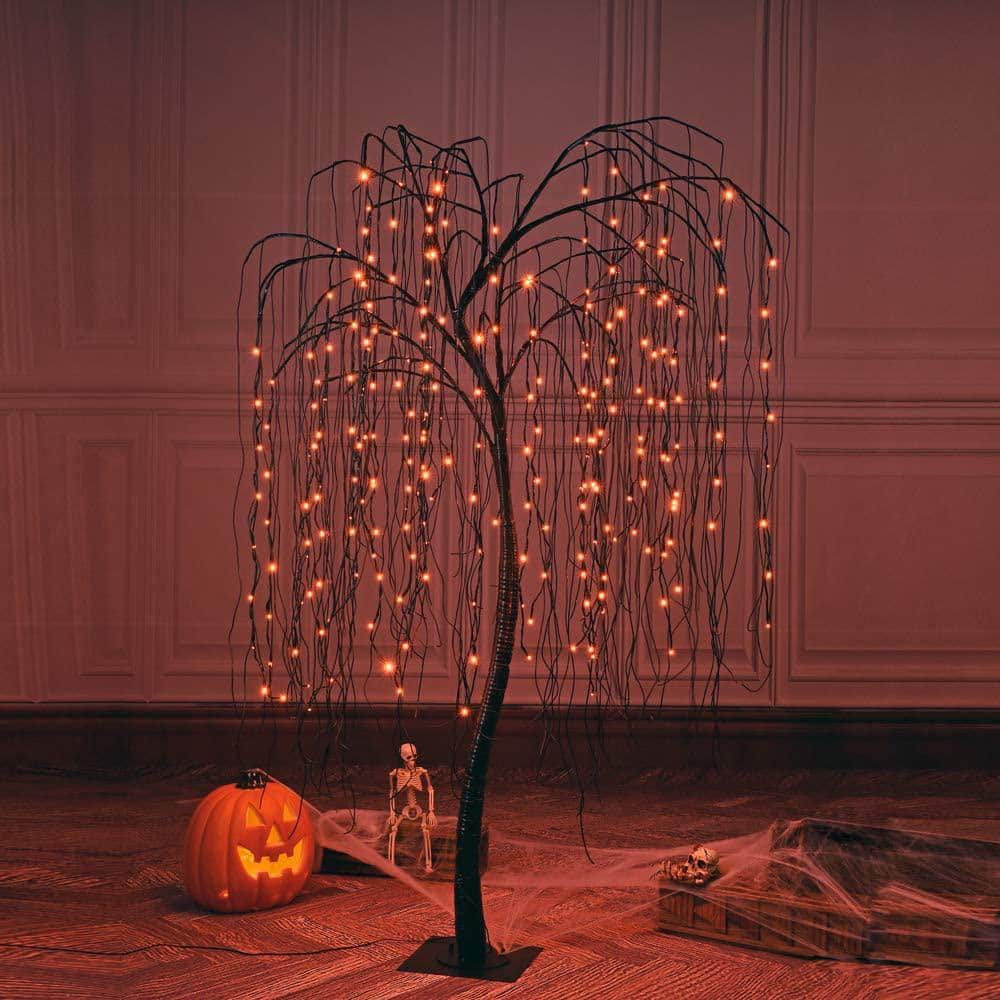 Lightshare 7 ft. Orange Pre-Lit LED Halloween Tree Artificial Christmas ...