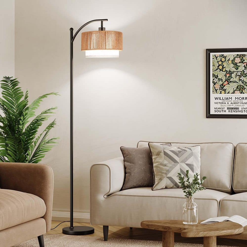 SUNMORY 63 in. Black Arc Floor Lamp for Living Room with 12W LED Bulb ...