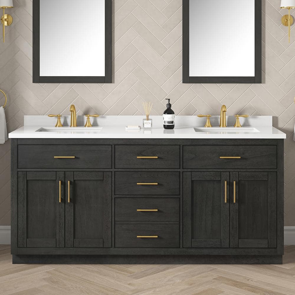 OVE Decors Bailey 72 in. Double Sink Matte Black Bath Vanity with White ...