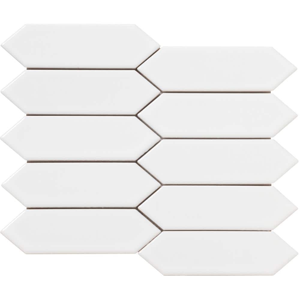 EMSER TILE Elixir White Glossy 8.46 in. x 9.76 in. x 8mm Porcelain Mesh ...