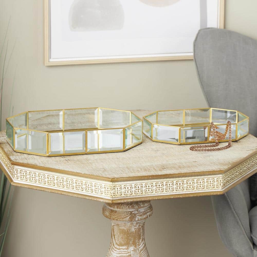 Litton Lane Clear Glass Beveled Wide Octagon Jewelry Box with Gold ...