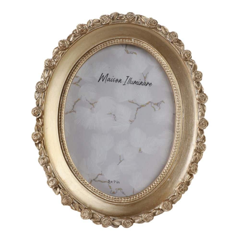 Liv & Skye Gold 5 in. x 7 in. Polyresin Rosette Border Oval Picture ...