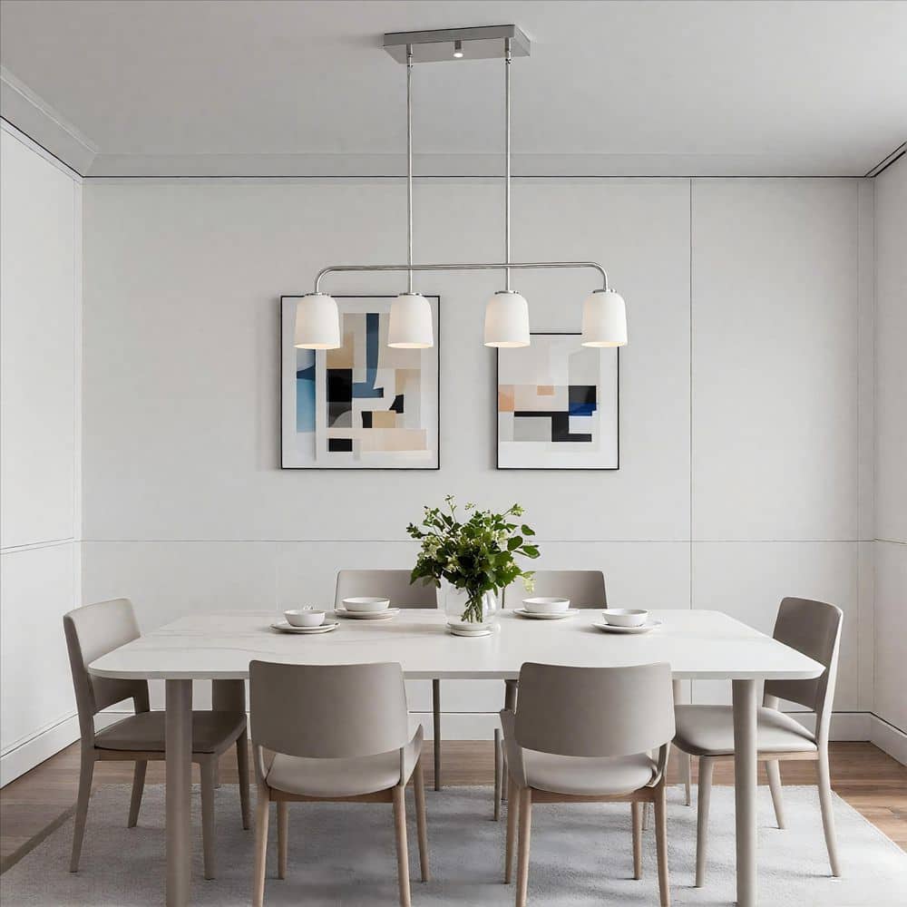 BYBLIGHT 36 in. 4-Light Brushed Nickel Island Pendant with White ...