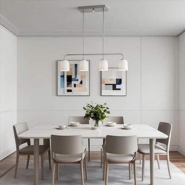 BYBLIGHT 36 in. 4-Light Brushed Nickel Island Pendant with White ...