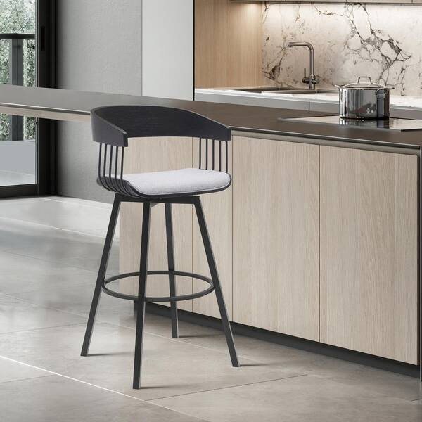 Armen Living Athena Swivel 31 in. Light Grey/Black Metal/Wood Bar Stool ...