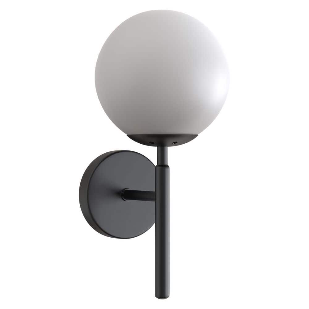 YANSUN 5.91 in. 1-Light Black Modern Globe Wall Sconce with Frosted ...