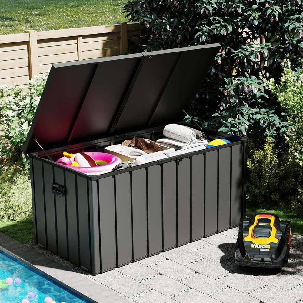 200 Gal. Metal Deck Box, Waterproof Outdoor Storage Box w/ Lockable Lid ...