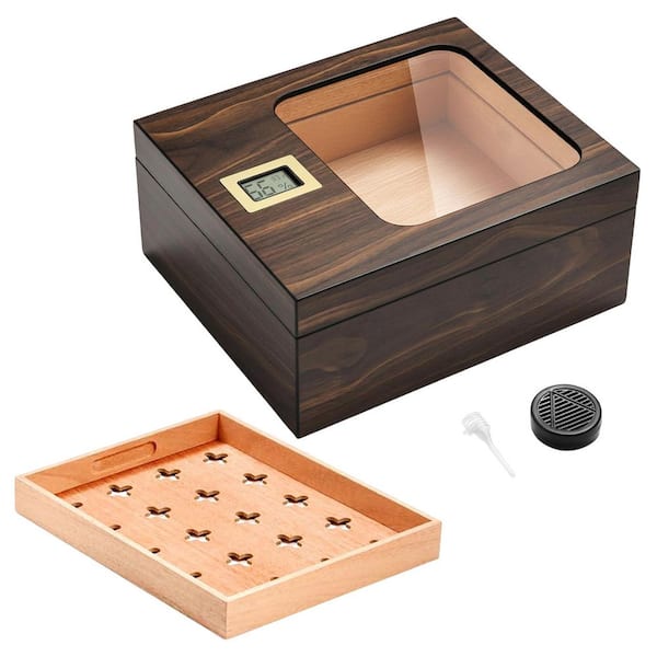 10.23 in. W x 4.52 in. H Brown Cedar Wood Cigar Humidor with Glass Top ...