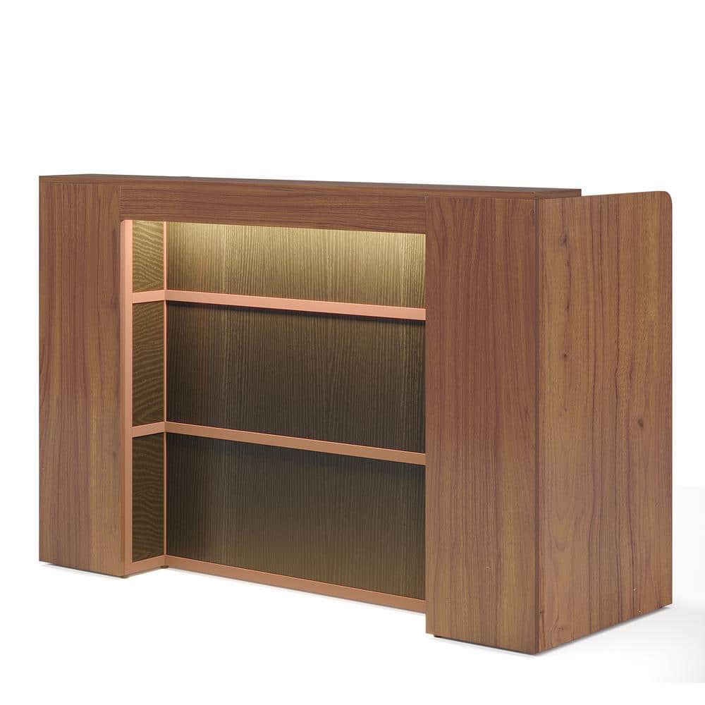 BYBLIGHT Moronia 63 in. Rectangular Walnut and Black Wood Podium Wooden ...