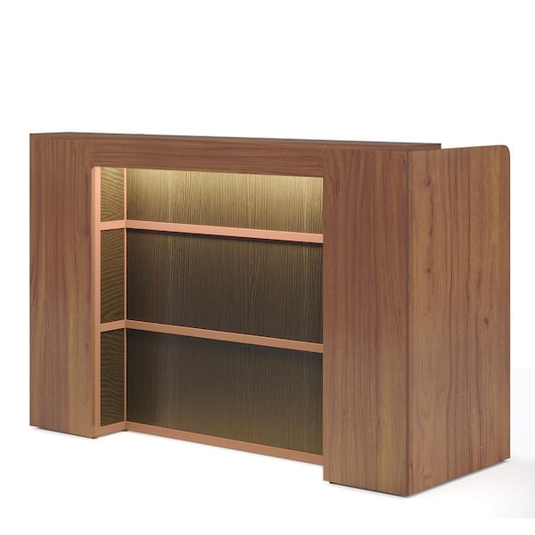 BYBLIGHT Moronia 63 in. Rectangular Walnut and Black Wood Podium Wooden ...