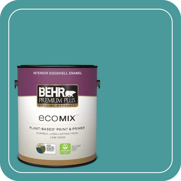 BEHR PREMIUM PLUS 1 gal. #510D-6 Aquatic Green Eggshell Enamel EcoMix ...