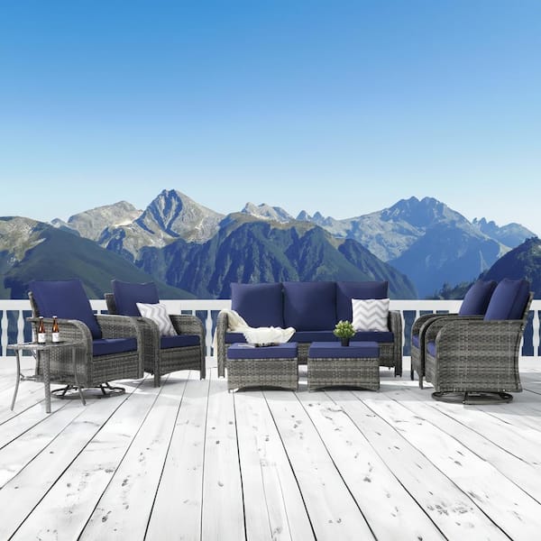 BFB 8-Piece Patio Furniture Outdoor Sofa Set with High Back Swivel ...