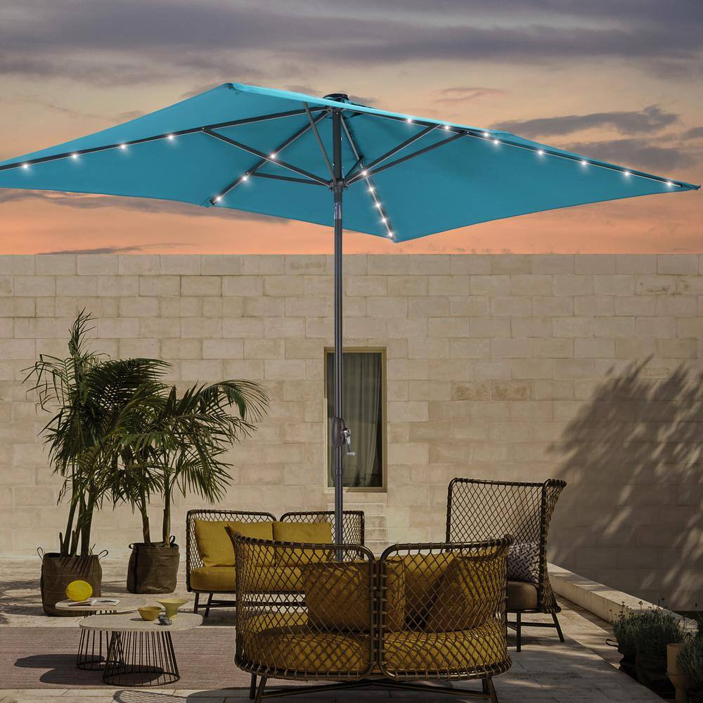 JOYESERY 6 ft. x 9 ft. Rectangular Market Umbrella Solar LED with Tilt ...