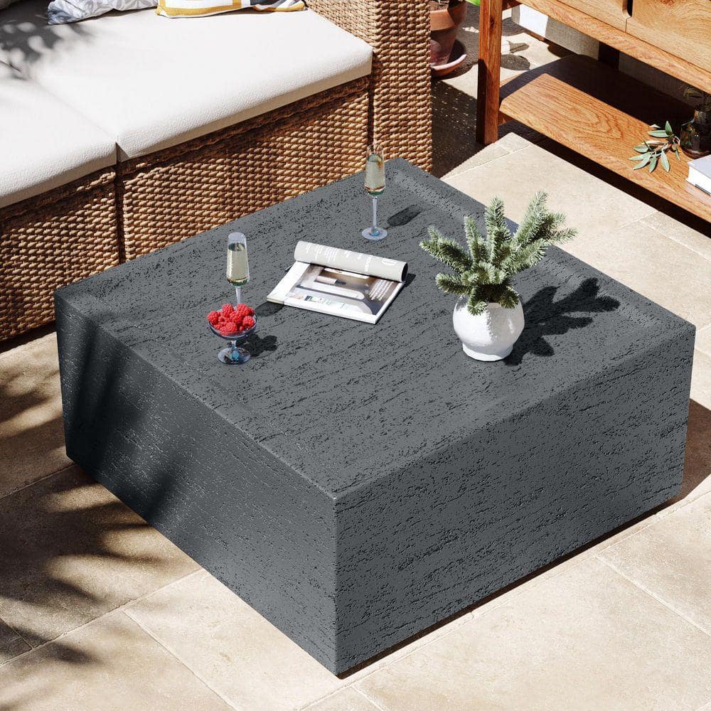 UPHA 28 in. Outdoor Square Magnesium Oxide Coffee Table in Dark Gray ...