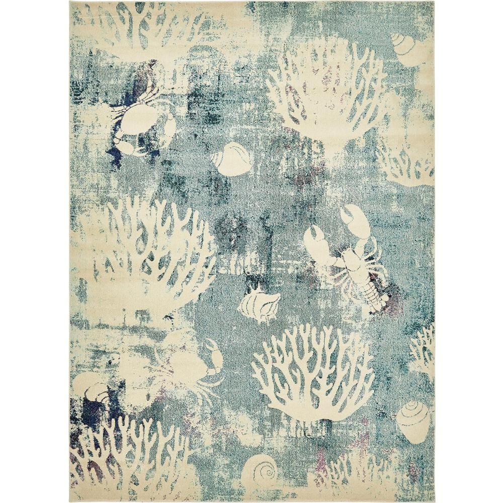 Unique Loom Positano Seashell Light Blue 9' 0 x 12' 0 Area Rug 3139764 ...